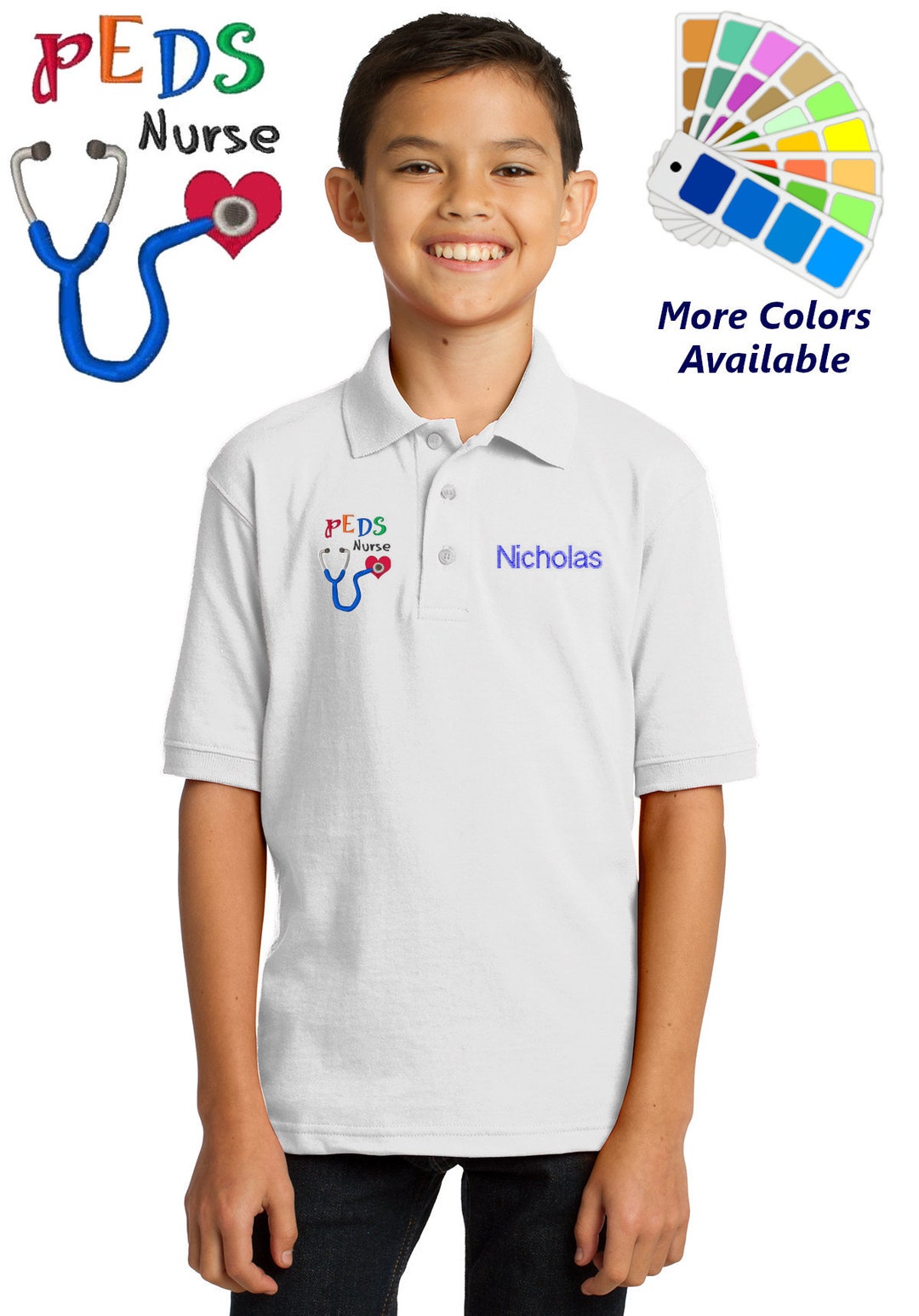 Personalized Kids Polo Shirt Embroidered Pediatrics Nurse PEDS ...