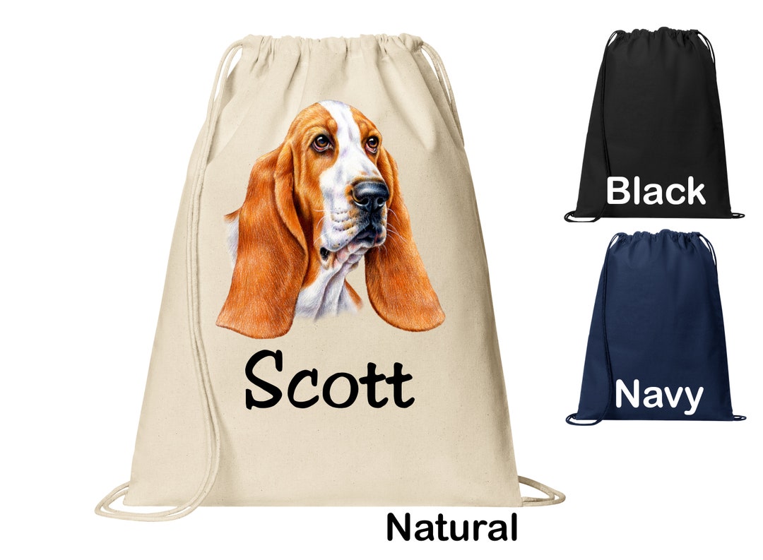Personalized Basset Hound Dog Cinch Pack, Drawstring Gym School PE Pool ...