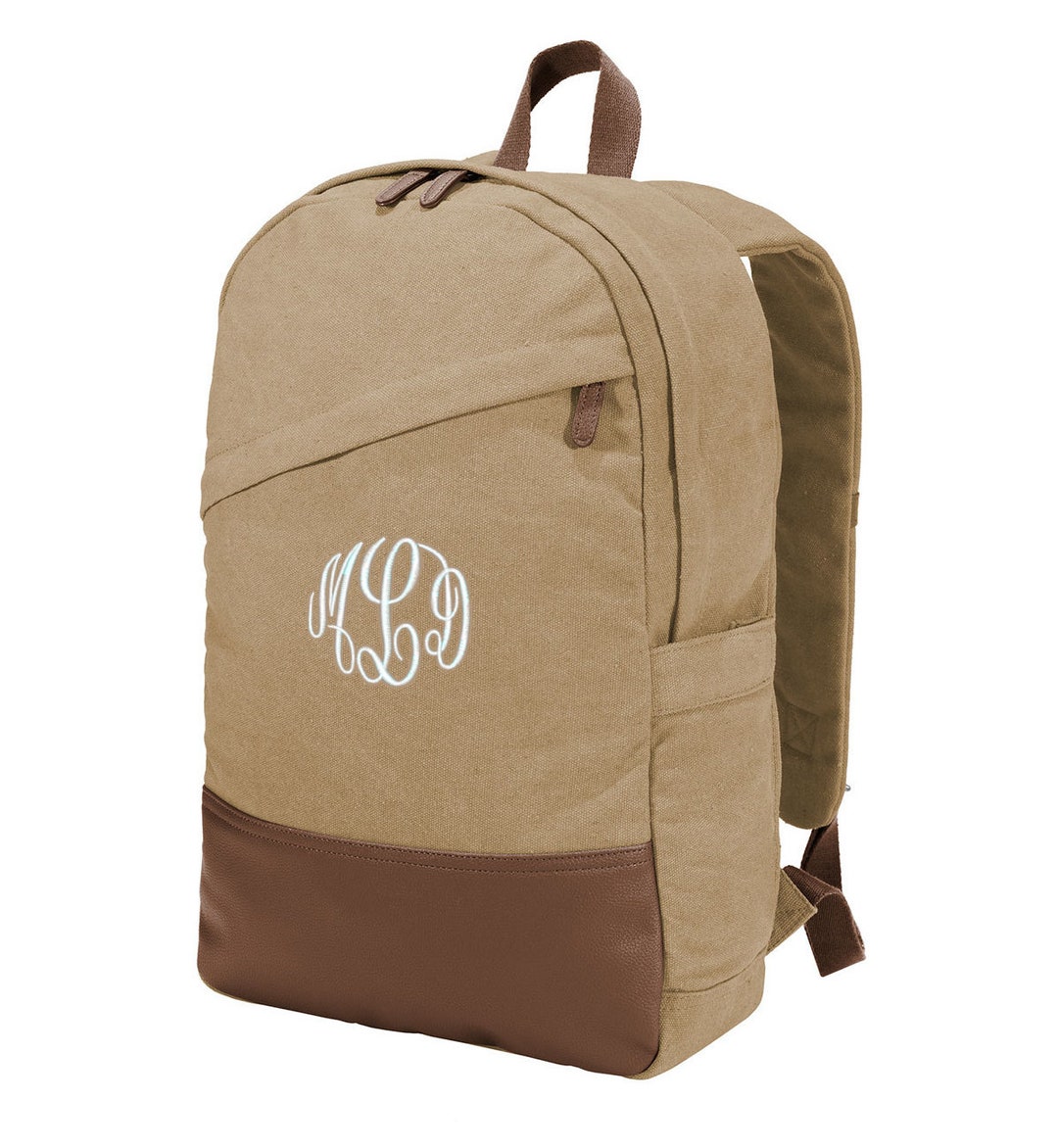 Monogrammed Khaki Backpack, Mens Backpack, School, Student Gift ...