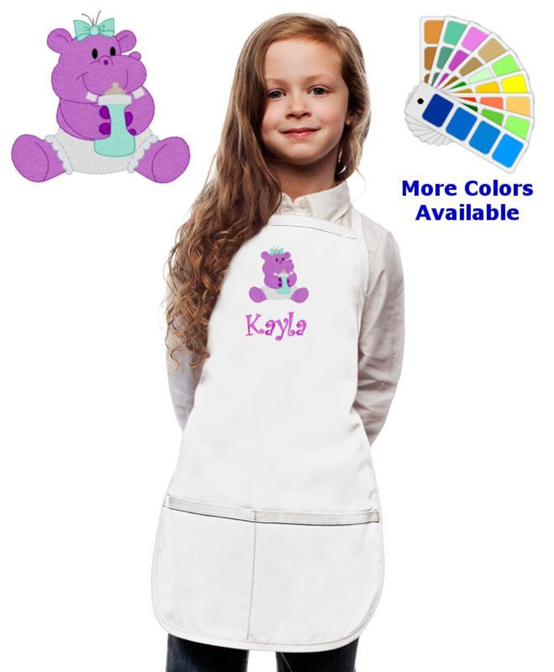 Personalized Kids Apron With Baby Hippo Embroidery Design, Monogrammed ...