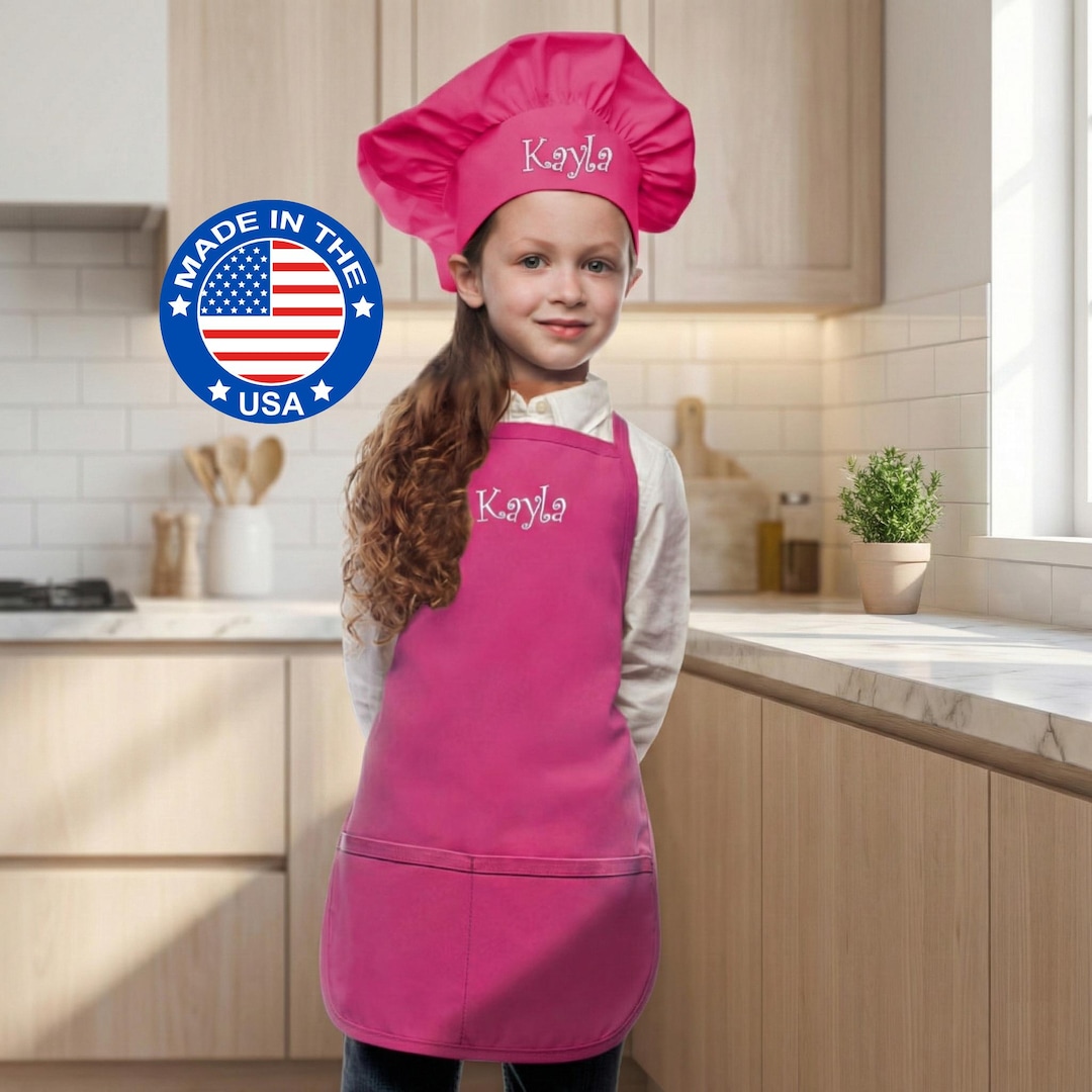 Personalized Kids Apron and Chef Hat Set, Embroidered Monogrammed, Cook ...
