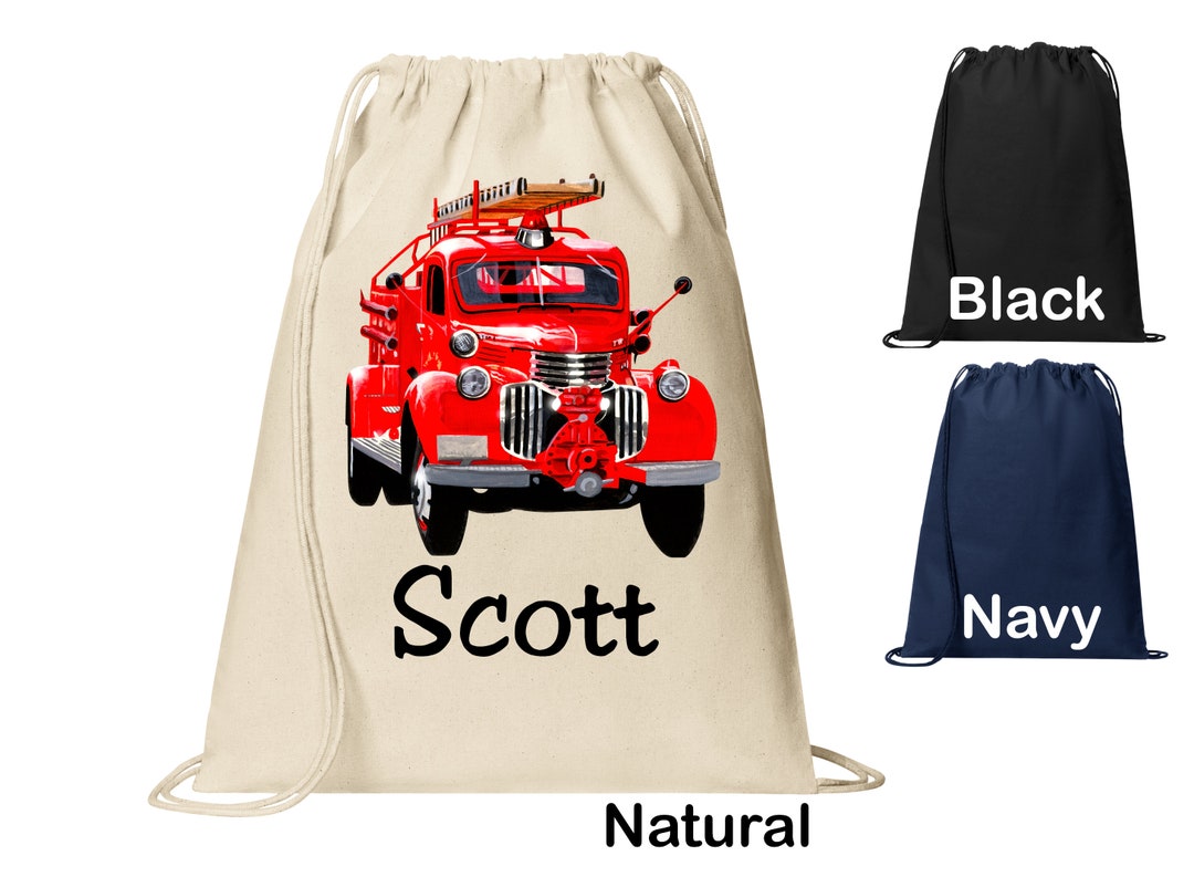 Personalized Fire Engine Truck Antique Cinch Pack, Drawstring Gym ...