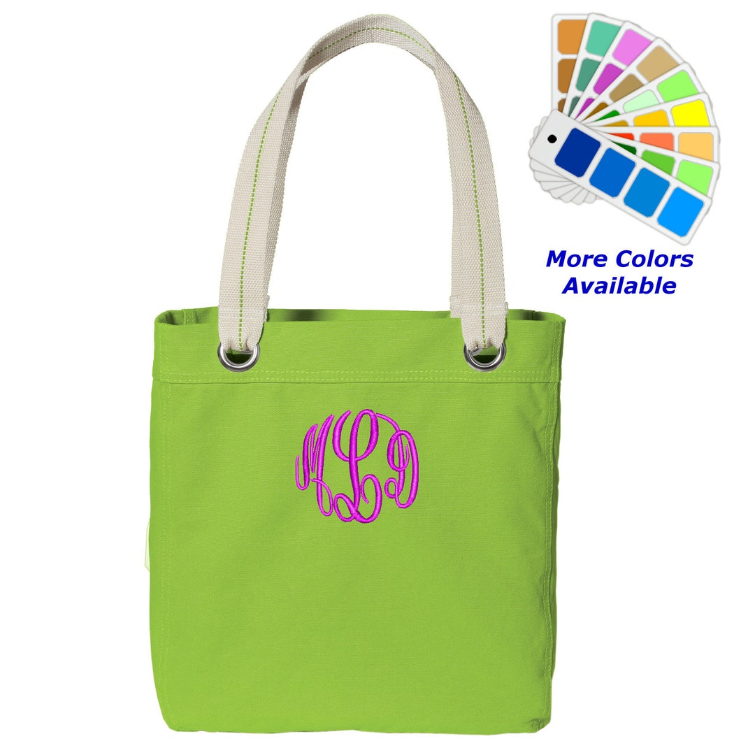 Monogrammed Canvas Tote Bag Contrast Lined With Metal Grommets ...