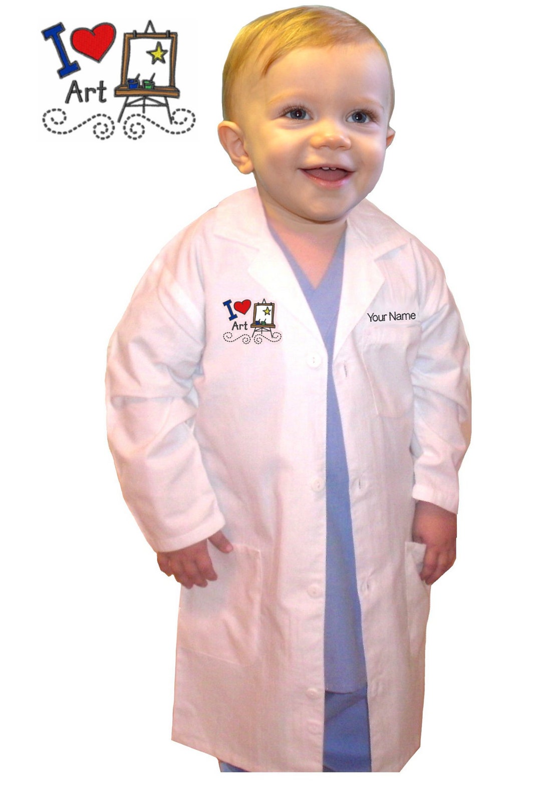 Personalized White Kids Art Smock With Sleeves Embroidered With I Love ...