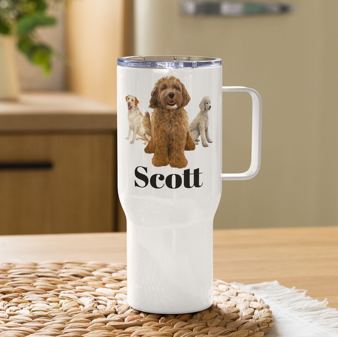 Personalized Labradoodle Dog Travel Mug Tumbler With Handle, Stainless ...