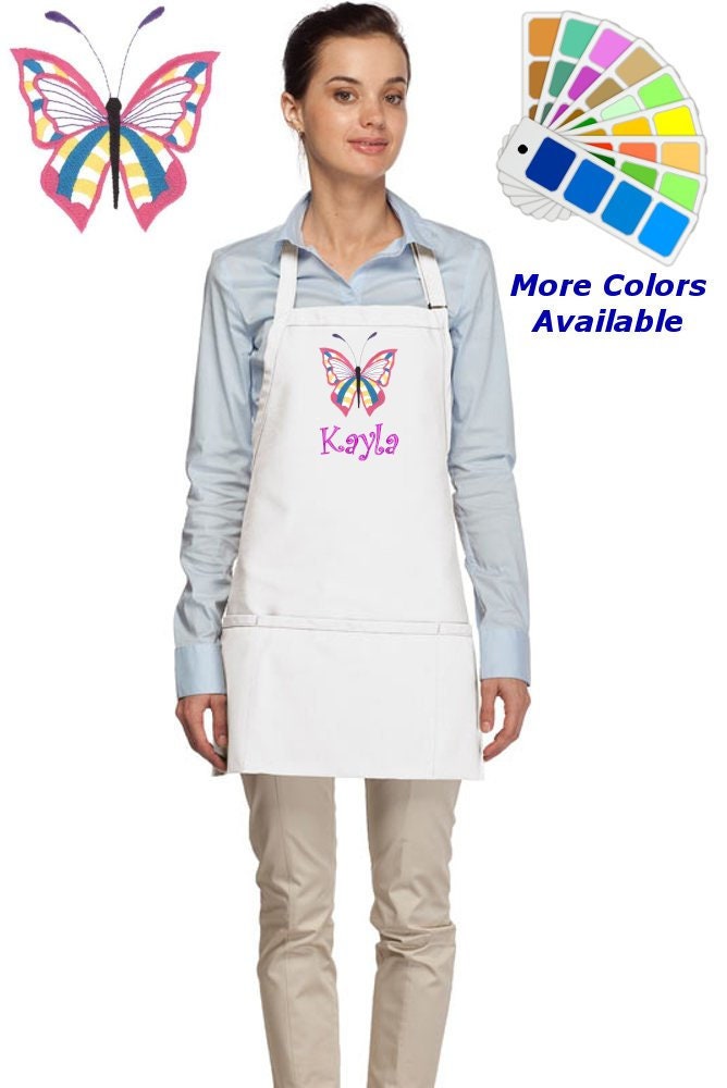 Personalized Apron Embroidered Butterfly Design Dad Mom Gift - Etsy
