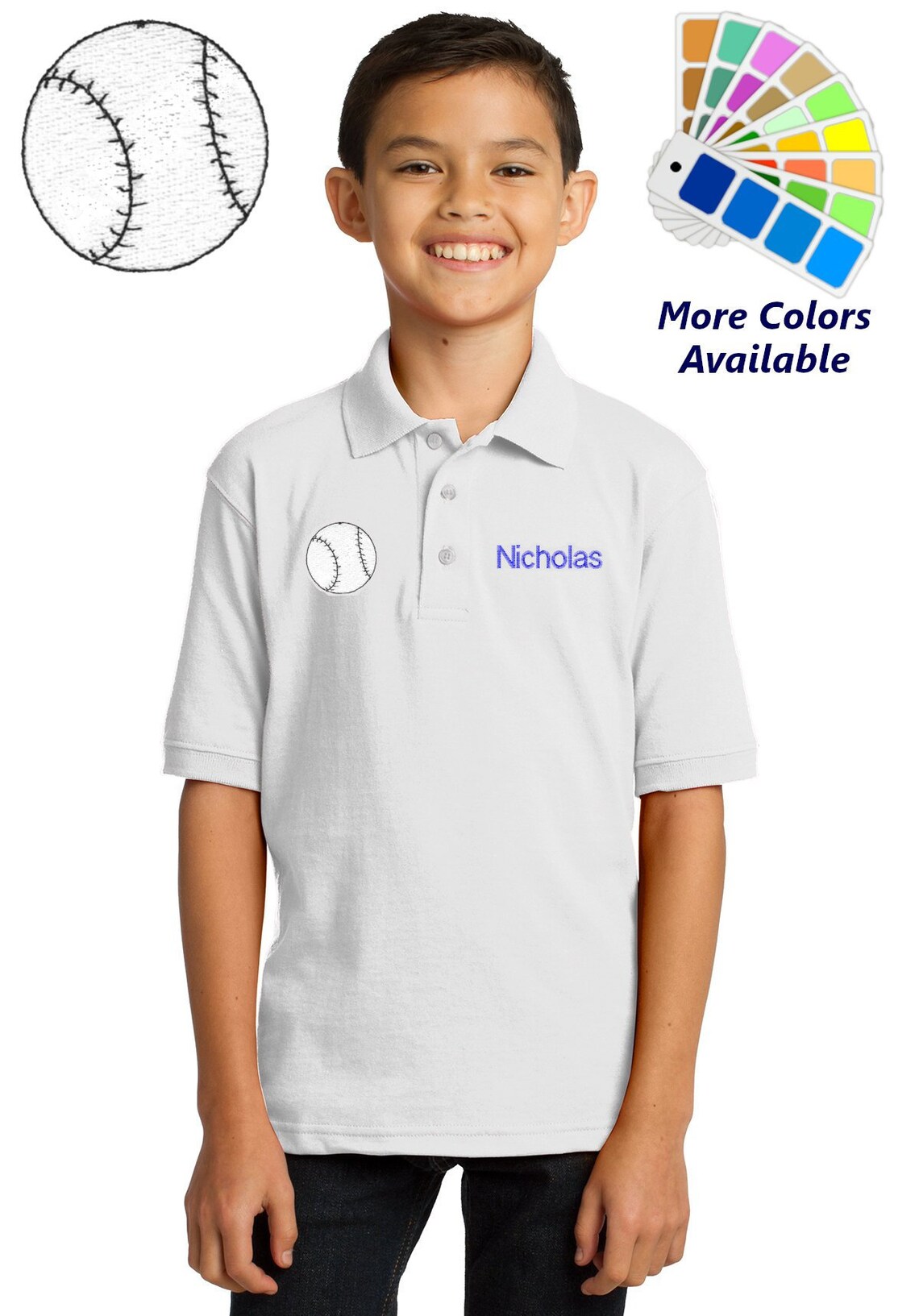 Personalized Kids Baseball Polo Shirt Embroidered Baseball | Etsy