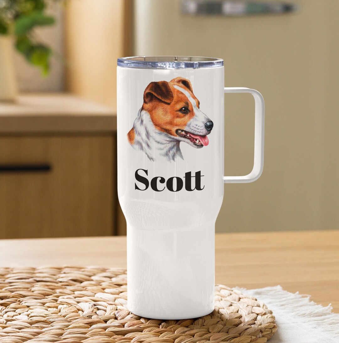Personalized Jack Russell Terrier Dog Travel Mug Tumbler With Handle ...