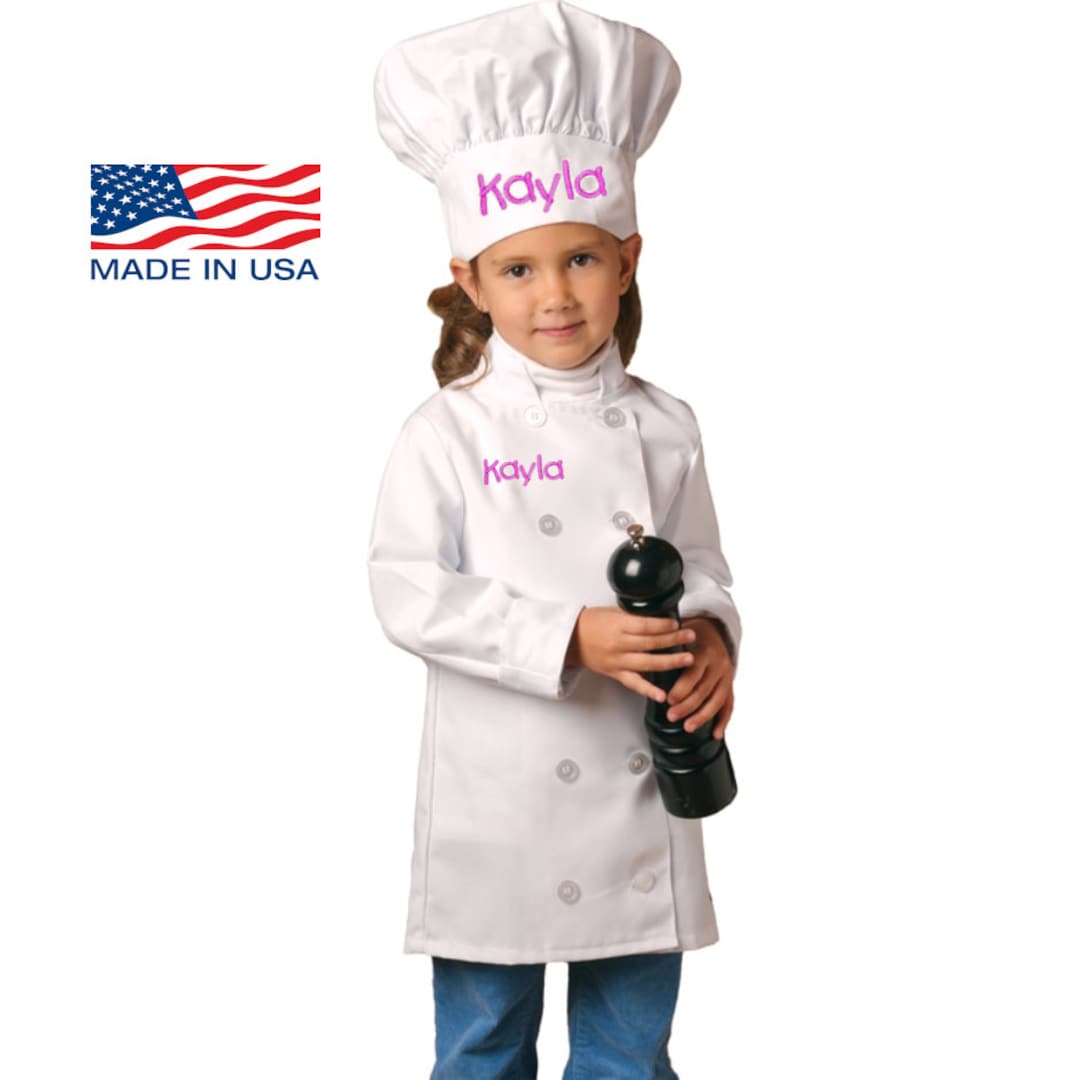 Personalized Kids Chef Coat Jacket With Chef Hat Set, Monogrammed Cook ...