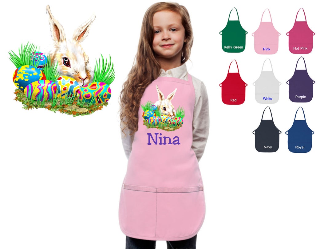Personalized Kids Easter Apron Bunny in Grass Design, Monogrammed Gift ...