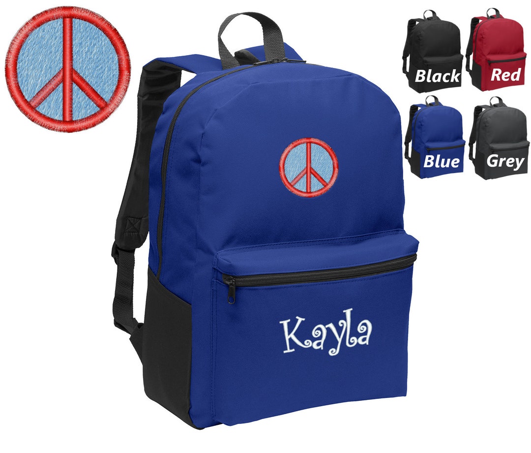 Personalized Kids Backpack Embroidered Peace Sign Monogrammed With Name ...