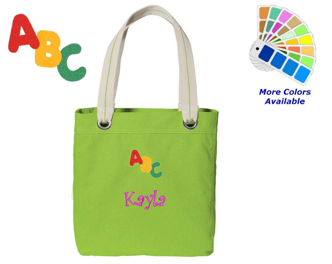 Personalized Canvas Tote Bag ABC Alphabet Design Contrast Lined With ...