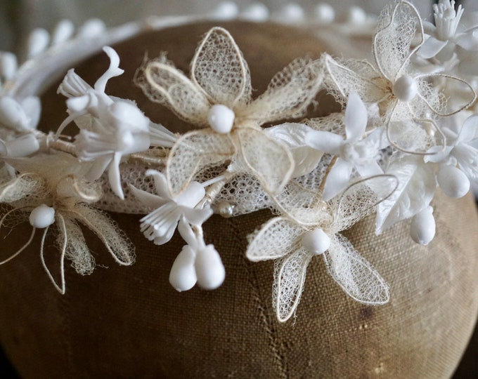 1940s Wedding Coronet Tiara, French Couronne, Hair Wreath, Tulle, Wax ...