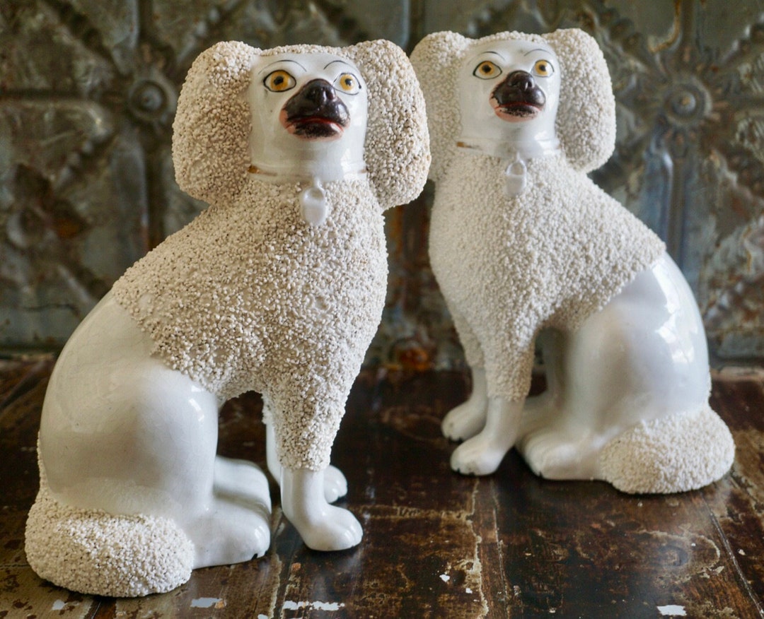 Rare Antique Pair of Large Staffordshire Dogs, Confetti Coat White ...
