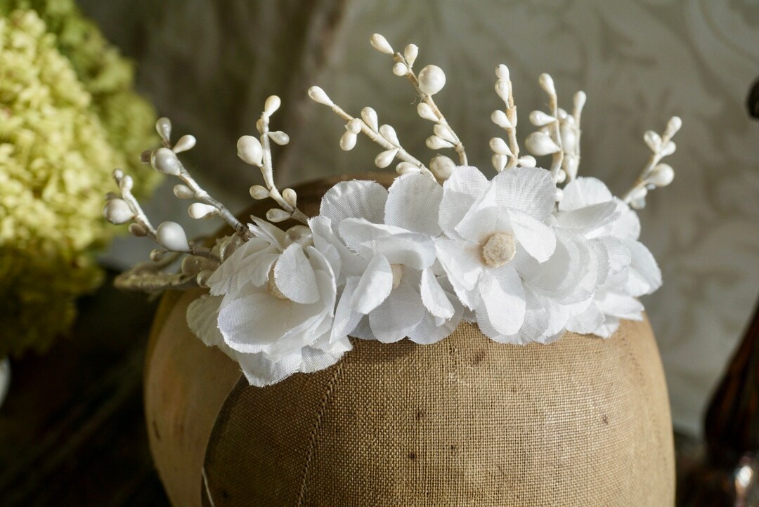 1940s Wedding Coronet, French Bridal Crown Headpiece, White Floral Hair ...
