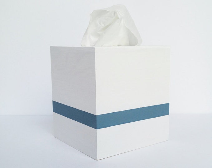 Wooden Tissue Box, Blue and White Tissue Box, Coastal Tissue Box ...