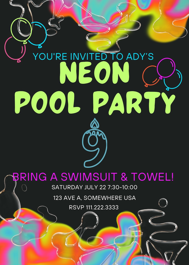 Neon Pool Party Invitation - Etsy
