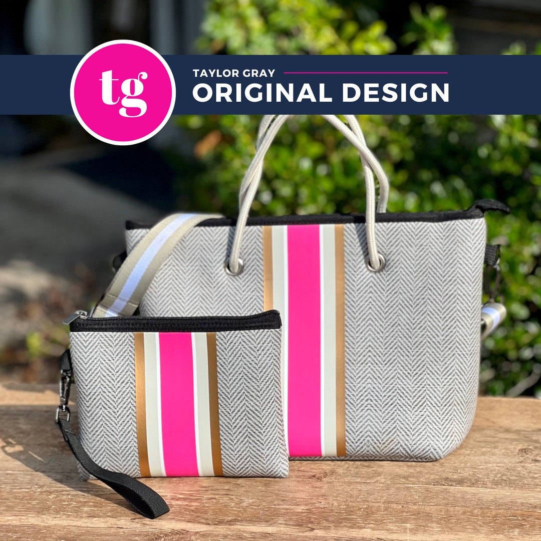 Neoprene Tote, Neoprene Mini Purse, Zipper Purse, Vinyl Stripe, Pocket ...