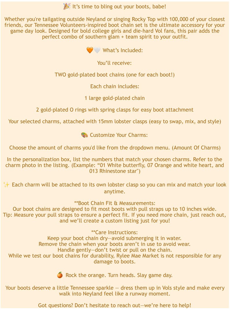 Tennessee Vols Boot Chains • Game Day Charms • Orange & White Football ...