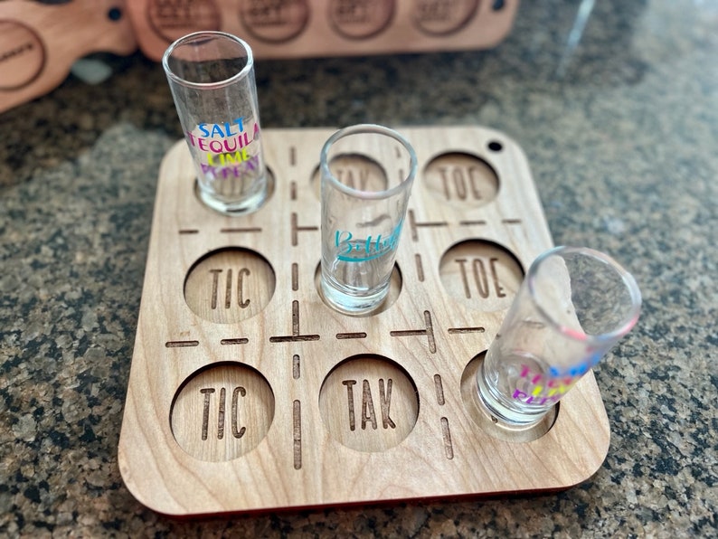 Tic Tac Toe Tequila Shot Board: Engraved Red Oak Drinking Game - Etsy