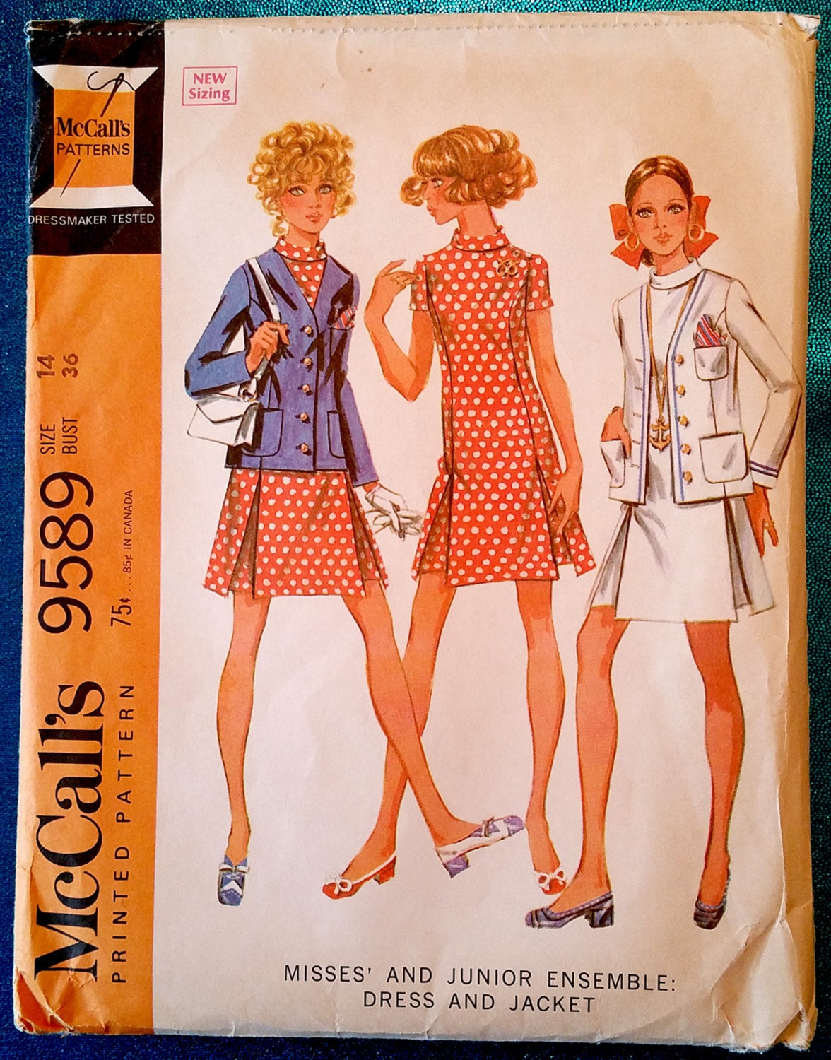 Vintage 1968 Dress and Jacket Sewing Pattern - Mccall's 9589 - Plus ...
