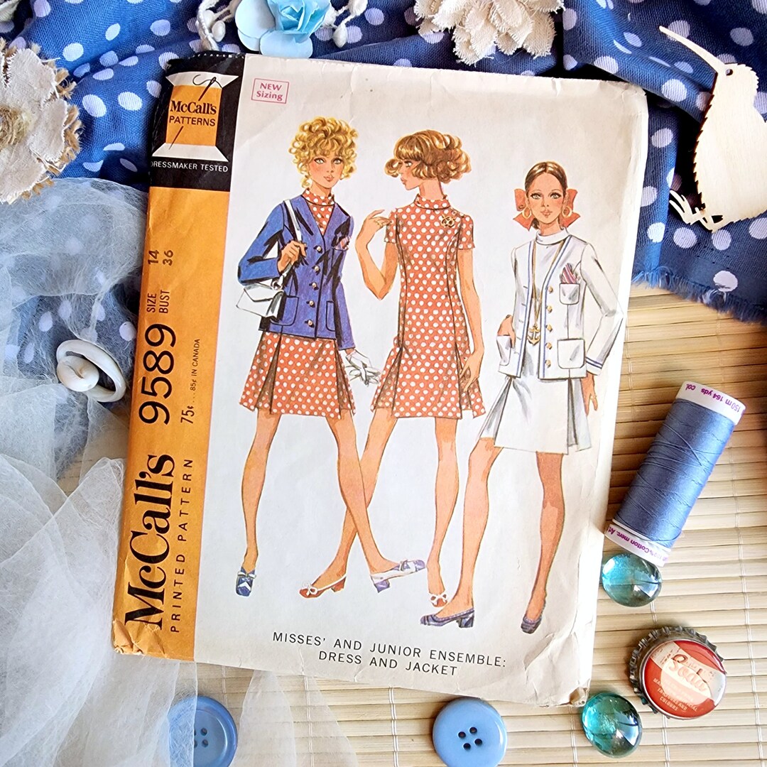 Vintage 1968 Dress and Jacket Sewing Pattern - Mccall's 9589 - Plus ...