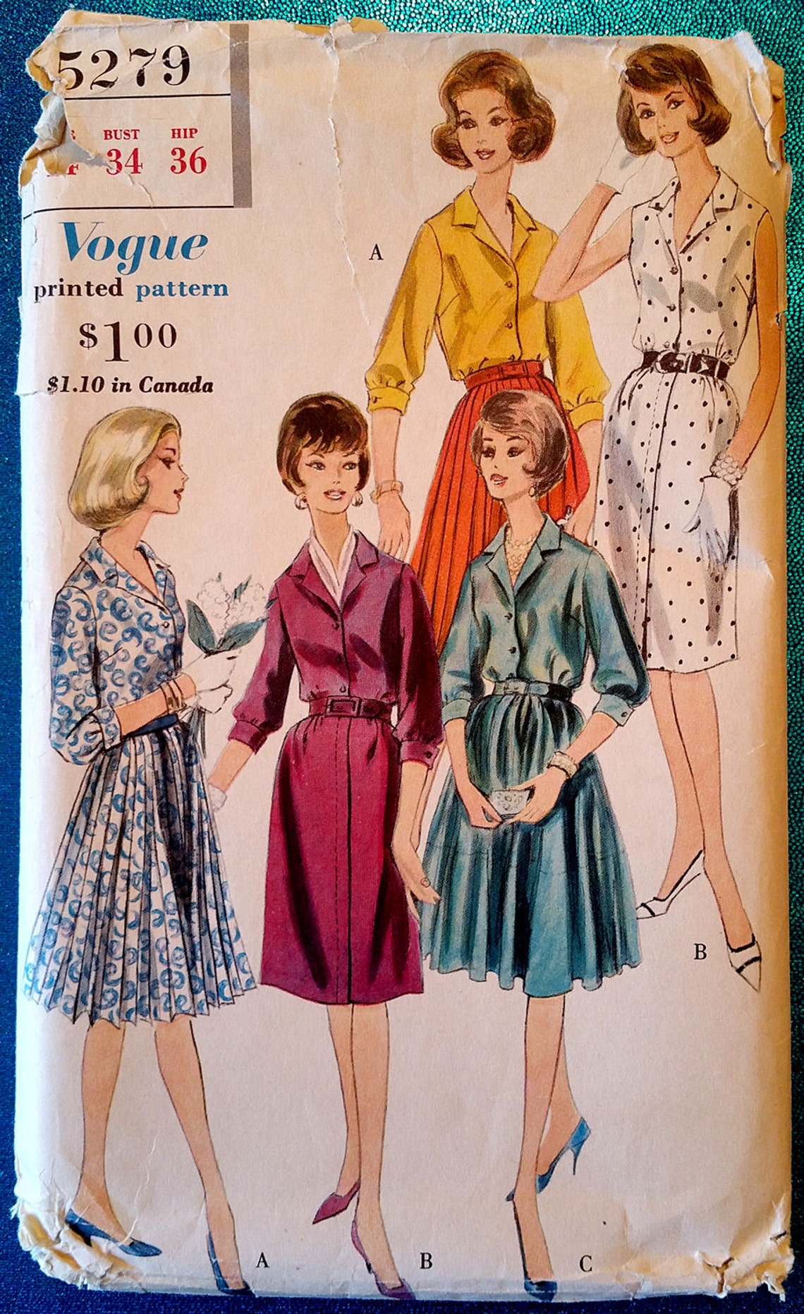 Rare Vintage 1961 Skirt Blouse Two Piece Dress Sewing Pattern Vogue ...