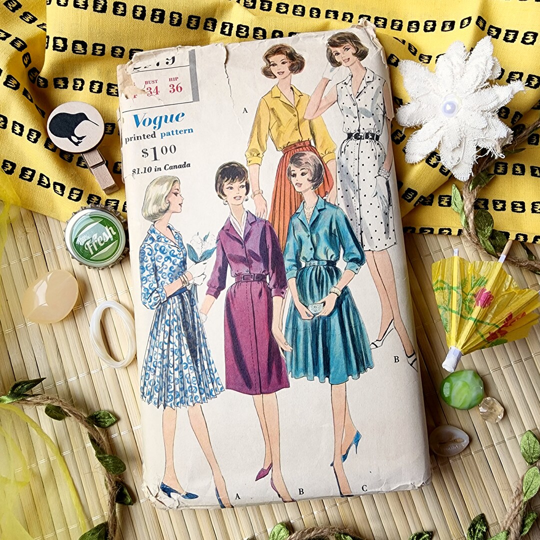 Rare Vintage 1961 Skirt Blouse Two Piece Dress Sewing Pattern Vogue ...