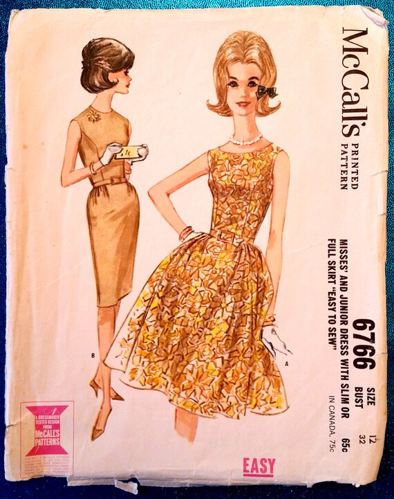 Vintage 1963 easy to sew sleeveless dress slim or full skirt | Etsy