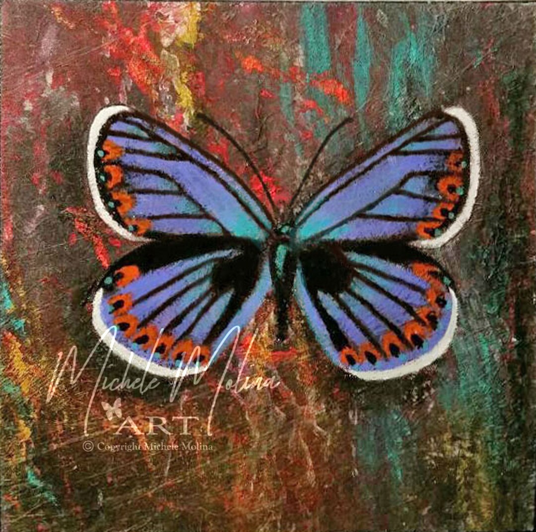 Silver Studded Blue Butterfly Print Wall Art Butterfly Wall Decor ...