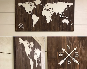 Wood world map | Etsy