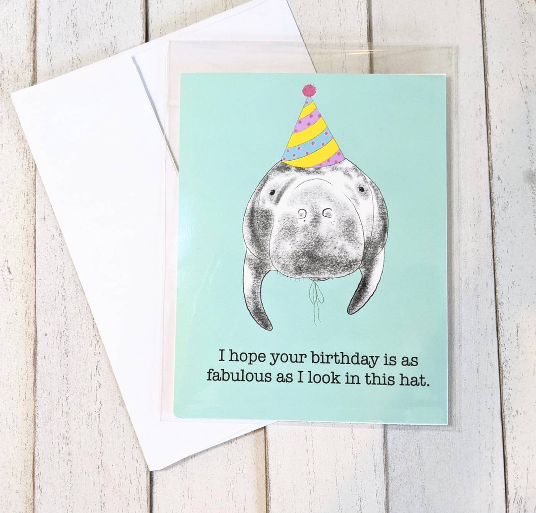 Happy Birthday Manatee Greeting Card Cute Manatee Card Funny Birthday ...