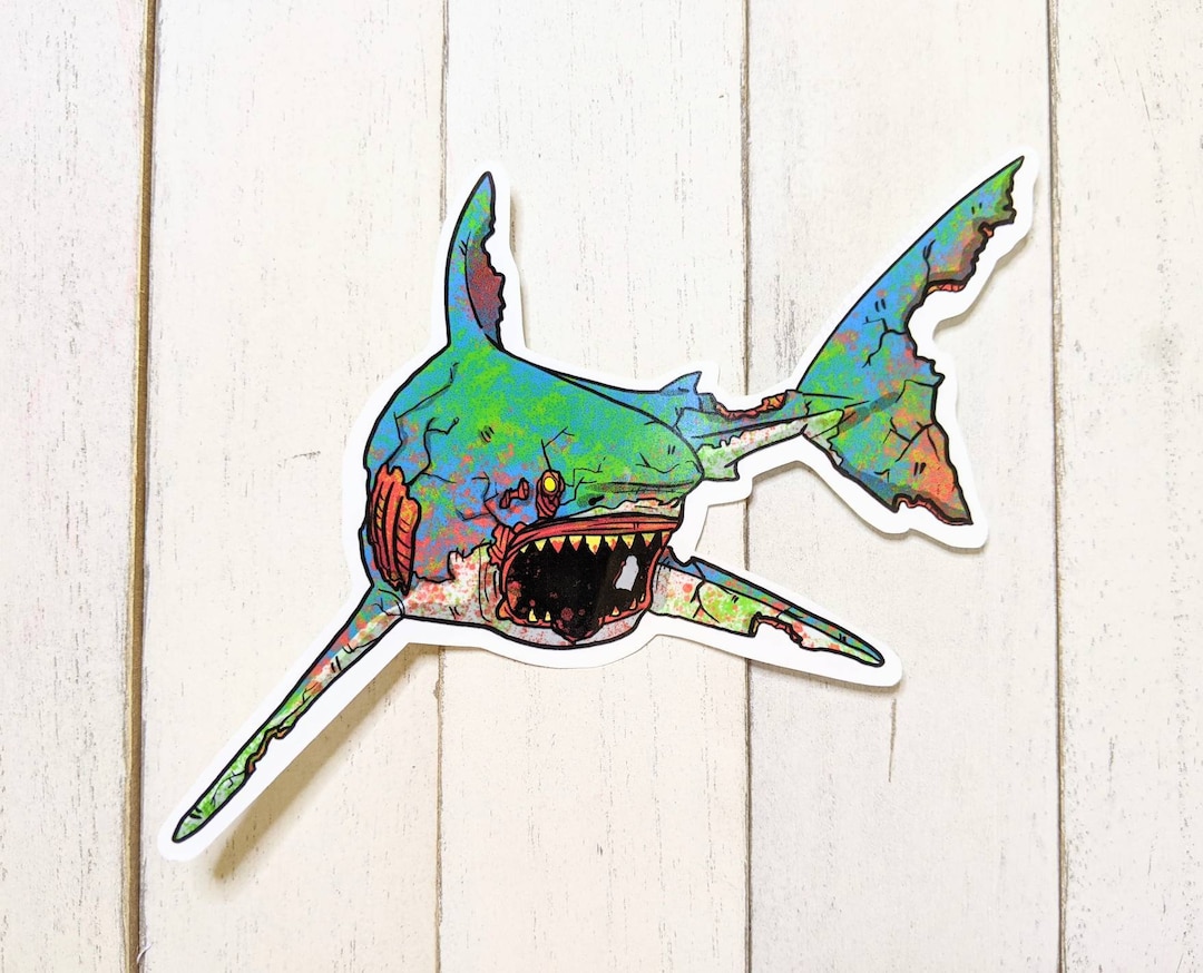 Zombie Shark Sticker Zombie Great White Shark - Etsy
