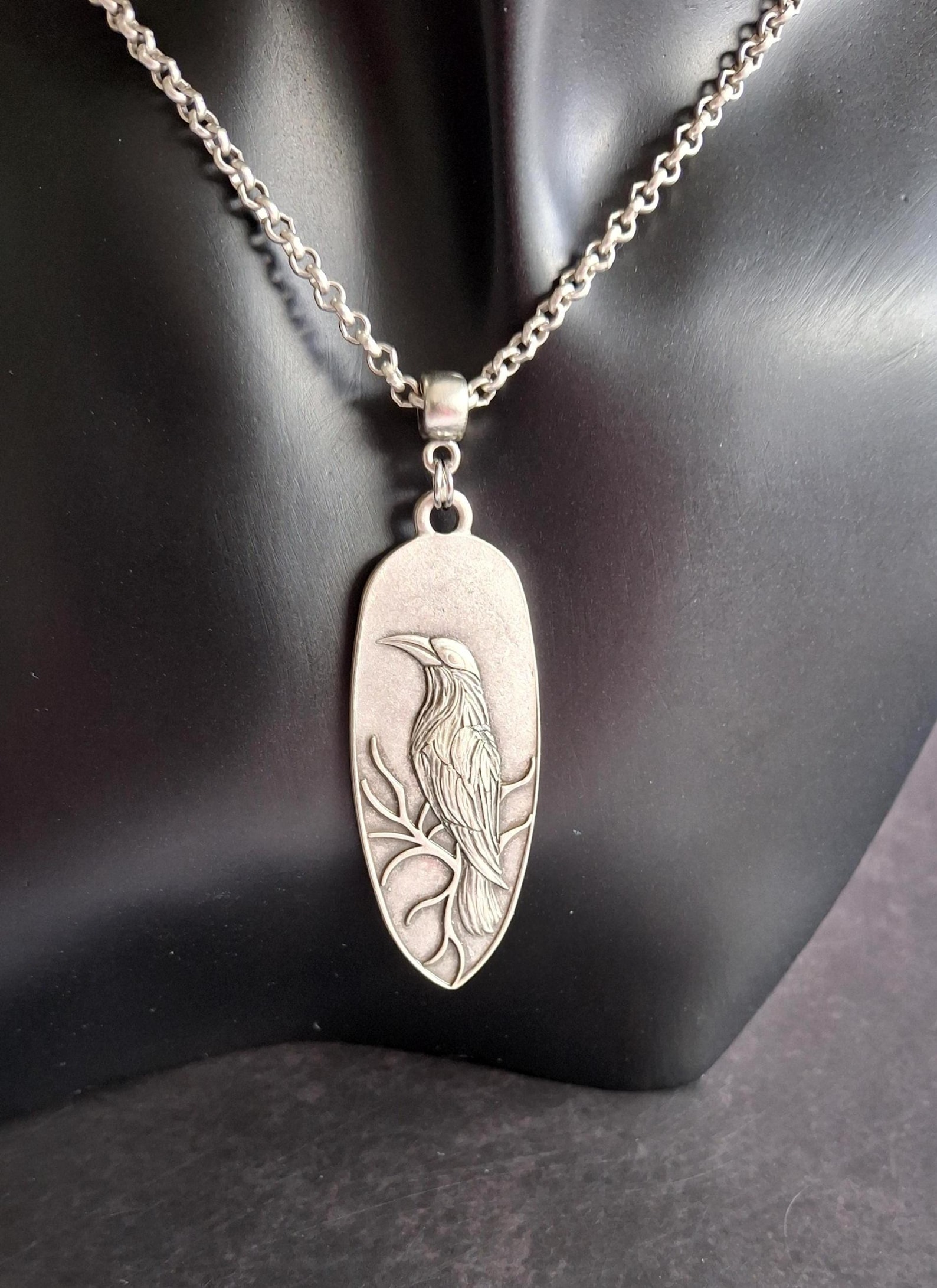 Rustic Raven Pendant Necklace • Antique Silver Gothic Jewellery • 16-30 ...