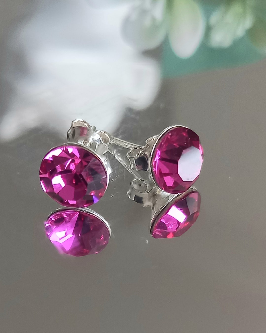 Pink Crystal Stud Earrings With Sterling Silver and Preciosa Crystals, Gifts for Her.e275. - Etsy UK