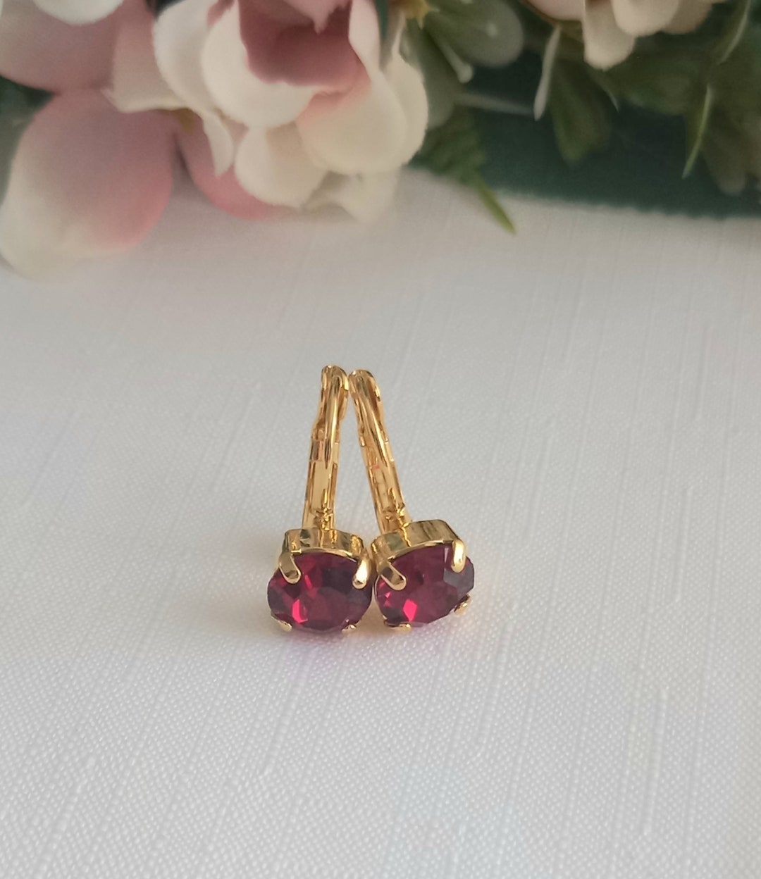 Ruby Red Crystal Lever Back Drop Earrings With Preciosa Crystals ...