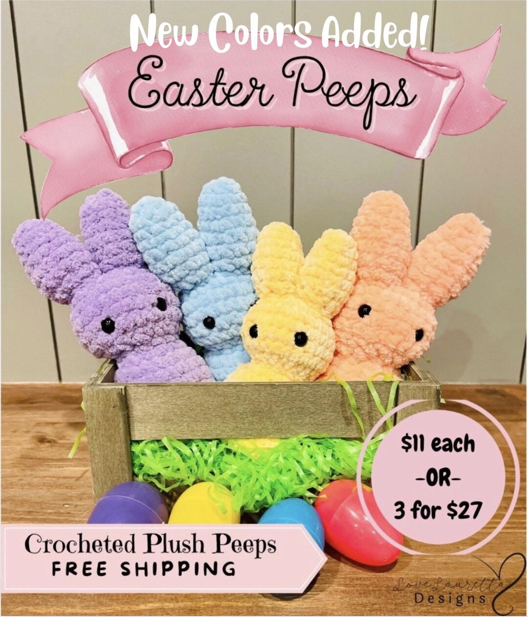 Crocheted Easter Peep Plushie | Polyester Bunny Decor - Etsy