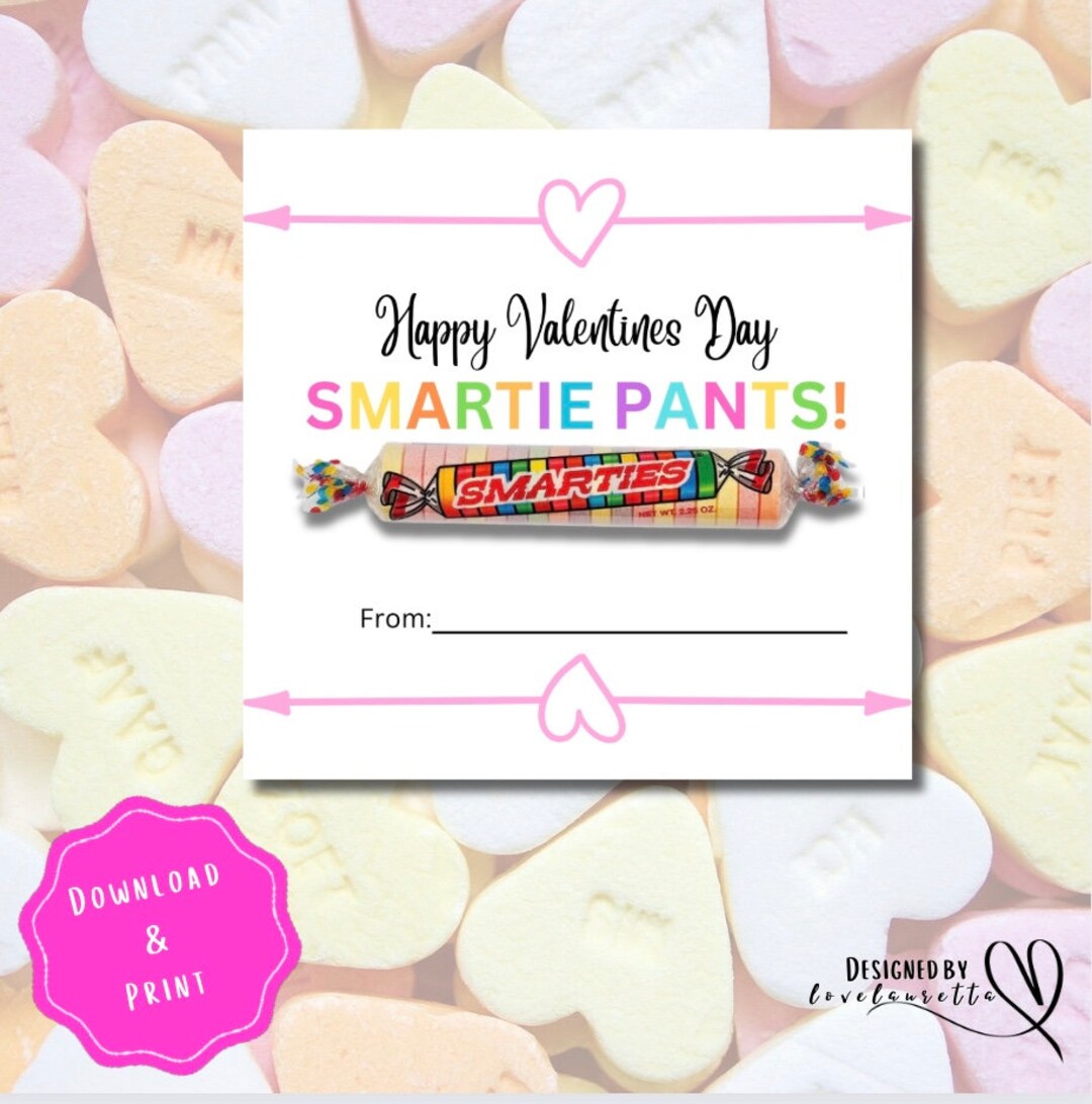 Smartie Pants Valentines Card: Funny Kids Classroom Exchange (PDF File ...
