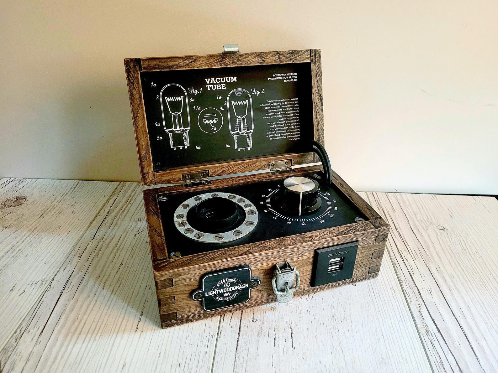 Edison Lamp Wooden Box Vintage Style Dimmer Industrial Lamp Desktop ...