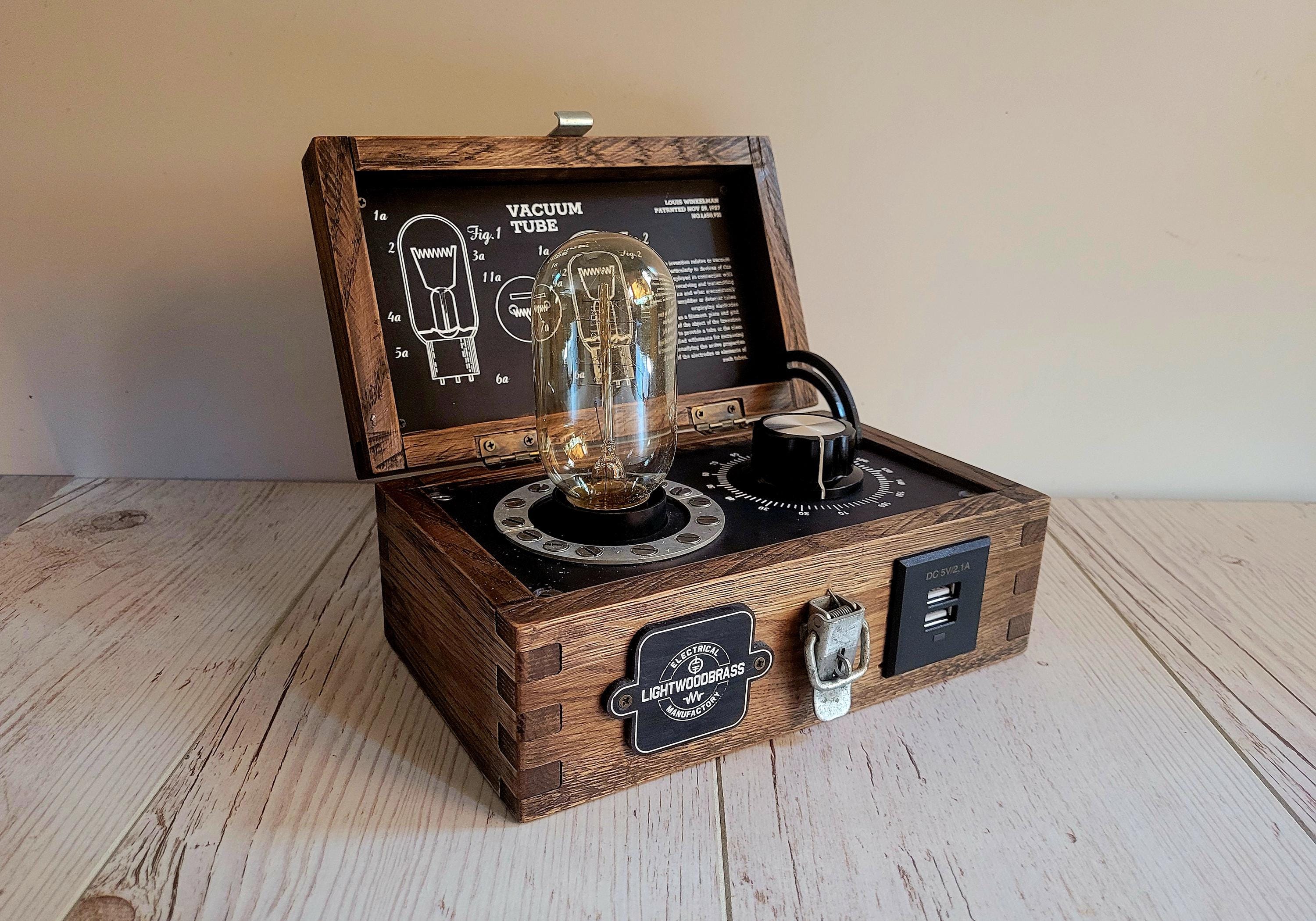 Edison Lamp Wooden Box Vintage Style Dimmer Industrial Lamp Desktop ...