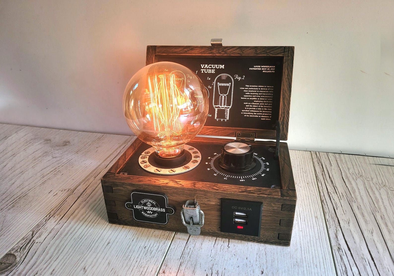 Edison Lamp Wooden Box Vintage Style Dimmer Industrial Lamp Desktop ...