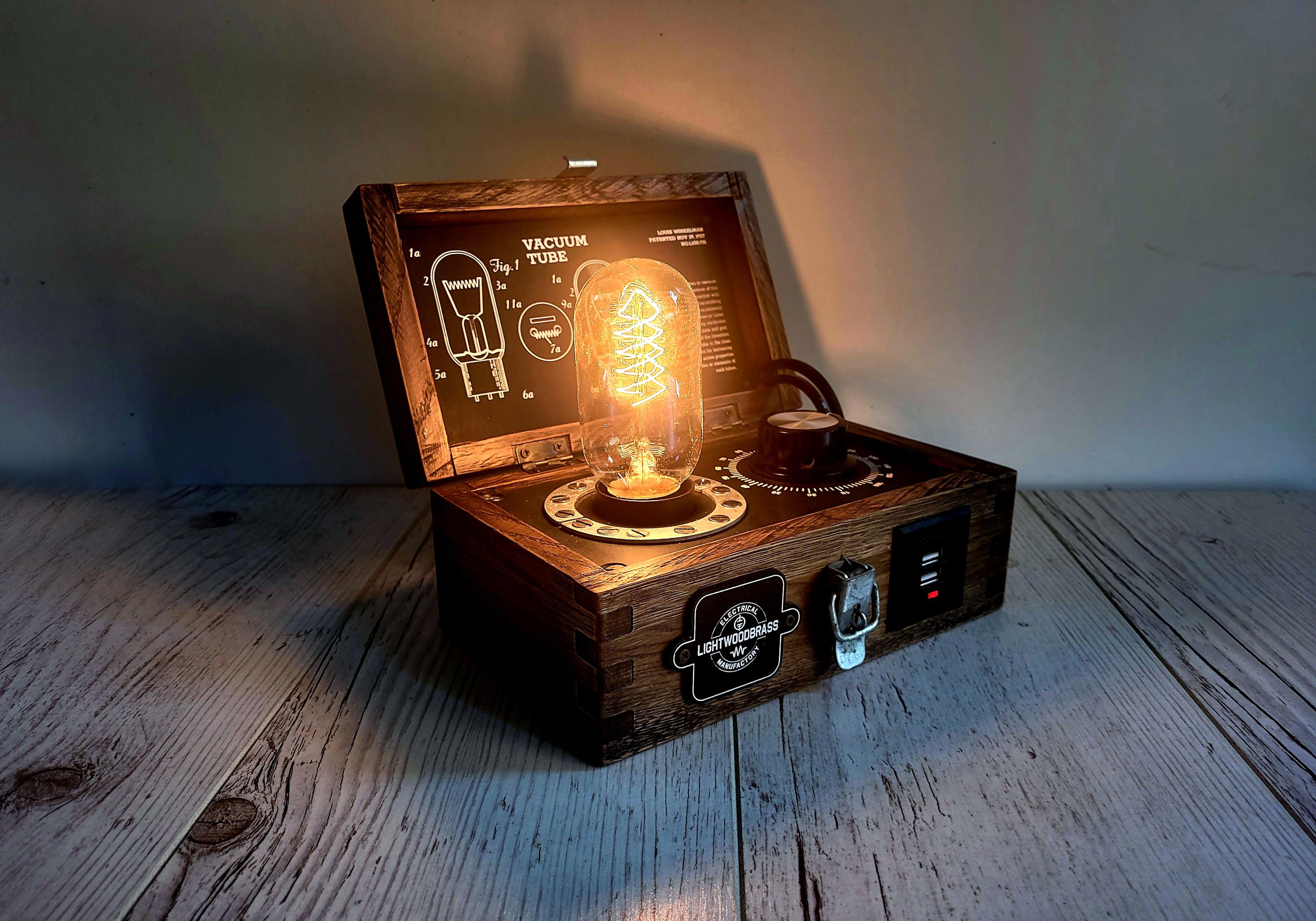 Edison Lamp Wooden Box Vintage Style Dimmer Industrial Lamp Desktop ...