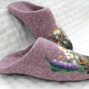 Spring Flower Slippers. Soft Purple Slippers. Natural Eco-friendly Wool ...