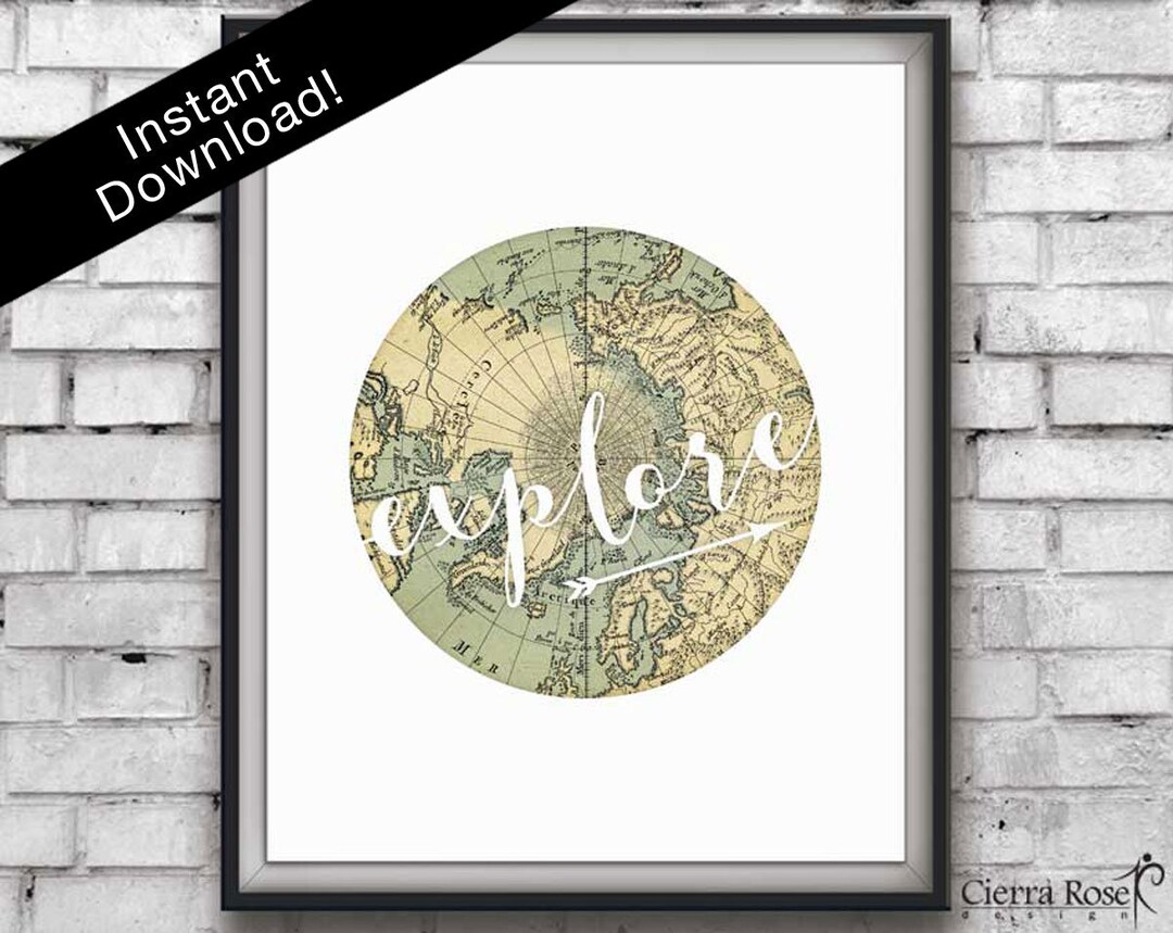 Globe Print, Explore, Vintage Map, Arrow Print, Adventure Poster ...