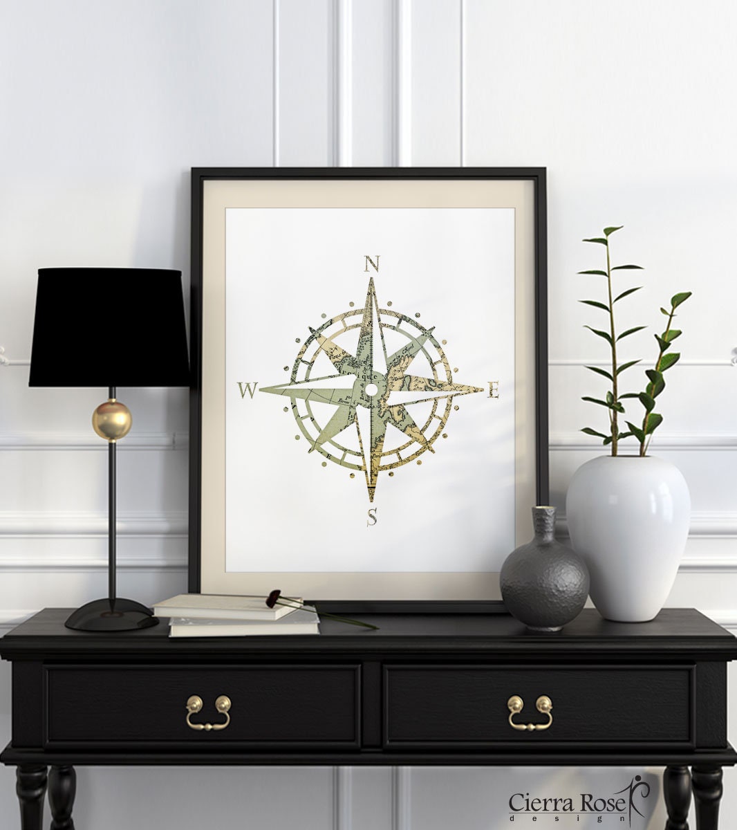 Compass Map Print, Vintage Map Print, Travel Artwork, Compass Artwork ...