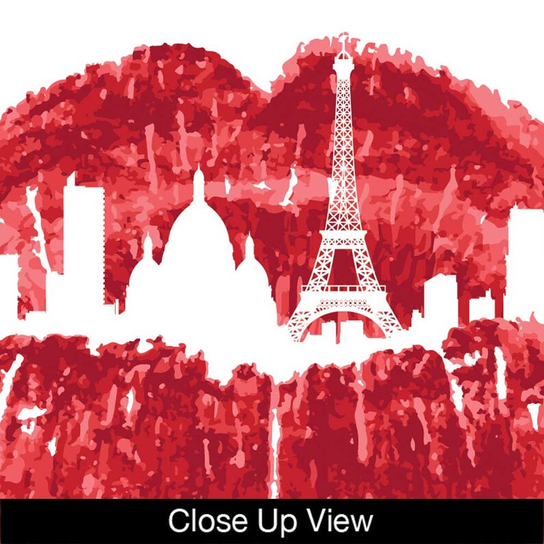 Red Lipstick Print, Paris Print, Skyline Print, Travel Print, Kiss Art ...