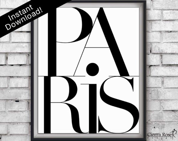 Paris Typography Print Paris Print Office Decor Travel | Etsy