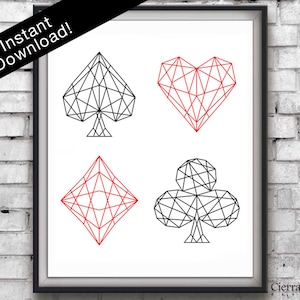 Playing Cards, Card Suits, Geometric Print, Diamond, Spade, Heart, Club ...