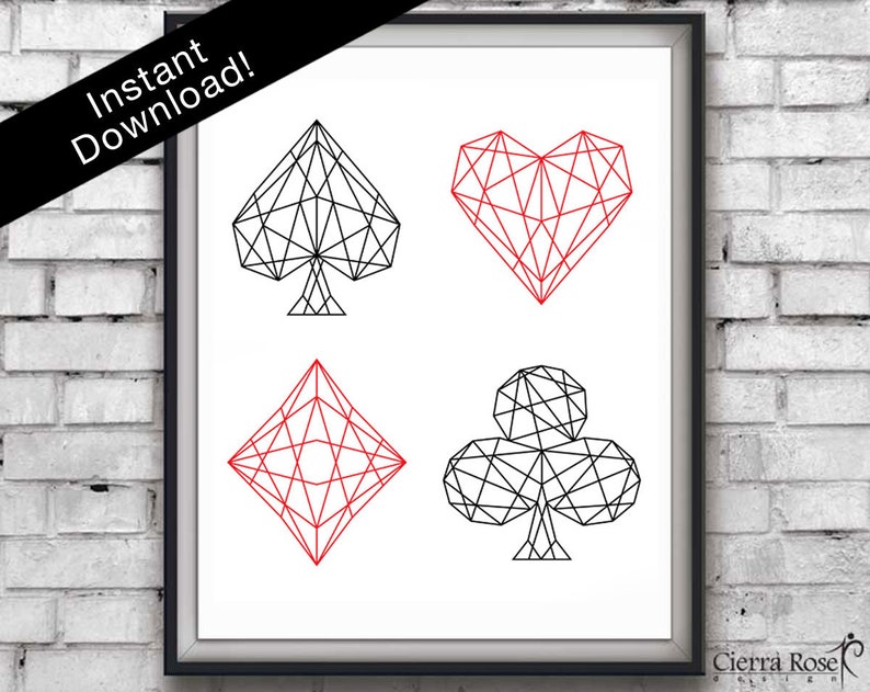 Playing Cards, Card Suits, Geometric Print, Diamond, Spade, Heart, Club ...