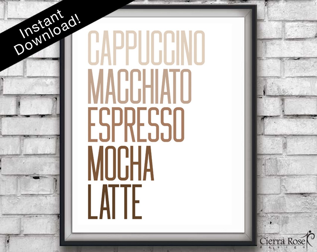 Coffee Types, Typography Poster, Cappuccino, Espresso, Latte, Café ...